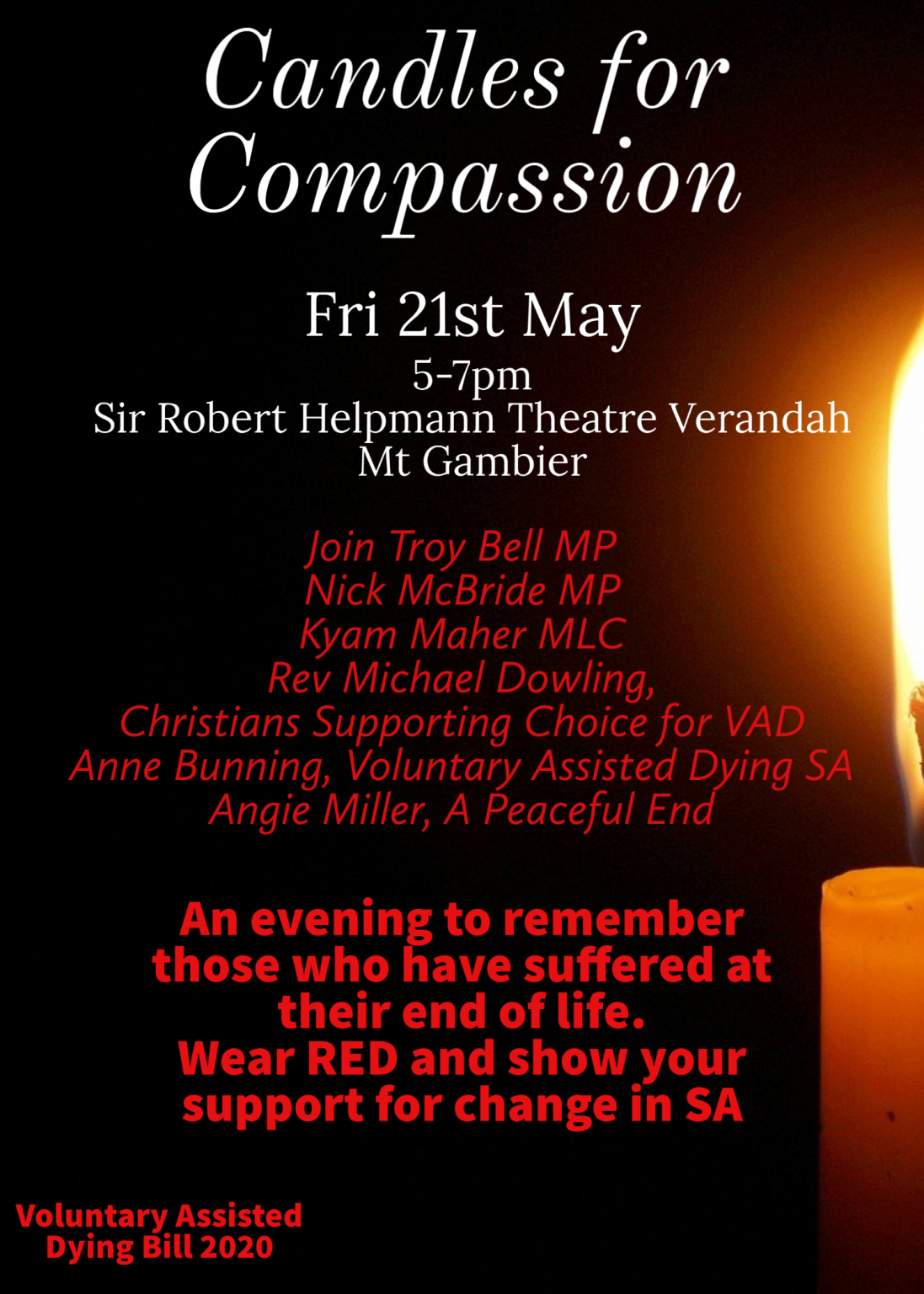 Candles for Compassion event, Mt Gambier, SA, Friday 21st May 2021 ...